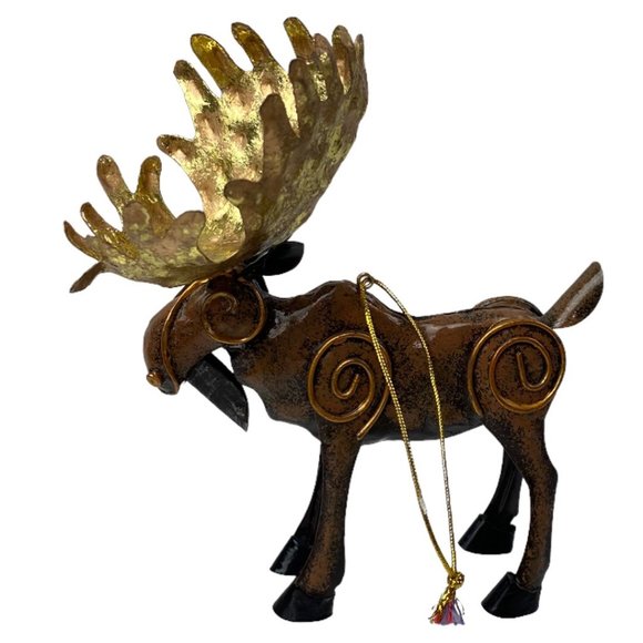 Holiday | Vintage Christmas Moose Cabin Nature Forest Theme Metal Resin ...